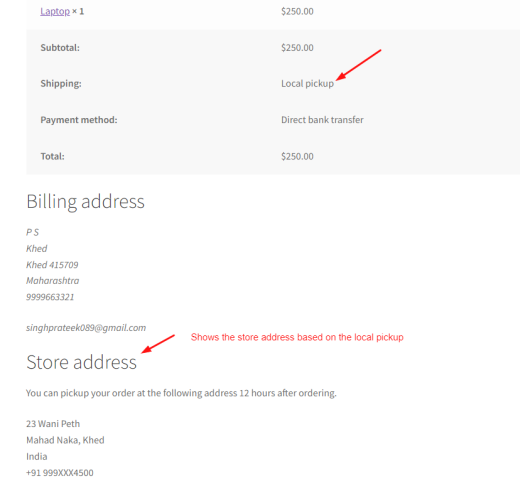 How to Add Your Store Address for Local Pickup on WooCommerce Thank You Page? - Tyche Softwares