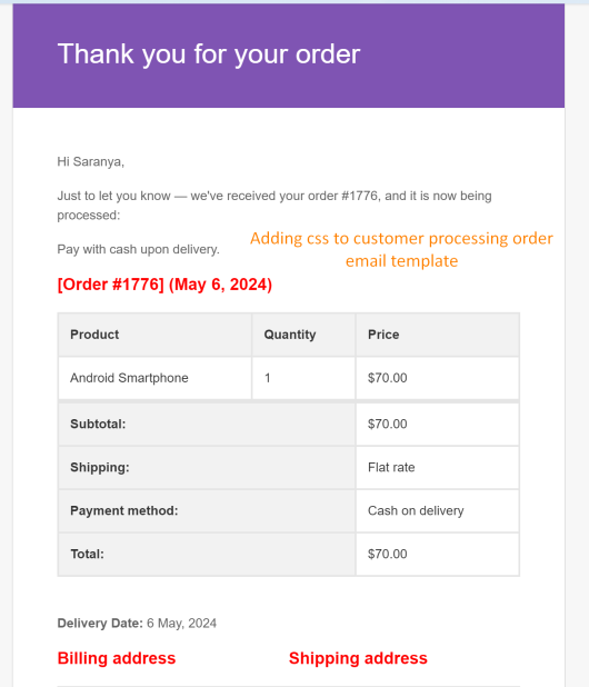 How To Add Css To Woocommerce Customer Processing Order Email Tyche Softwares