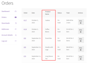 How to Display Product Name on the WooCommerce My Account > Orders Page - Tyche Softwares