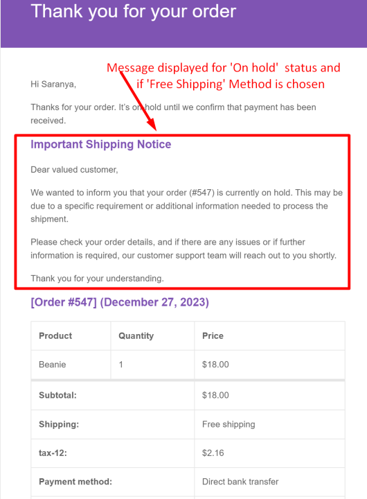 How to Send a Message for 'On Hold' status Email & for a Specific Shipping Method in WooCommerce ...
