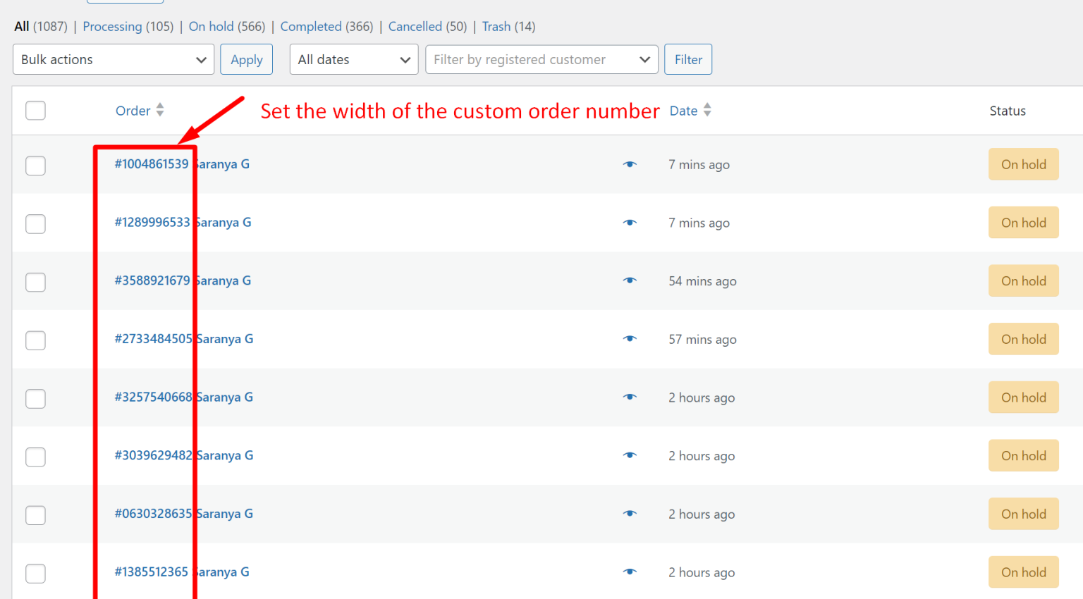 How to Set the Width of Custom Order Number In WooCommerce? - Tyche Softwares