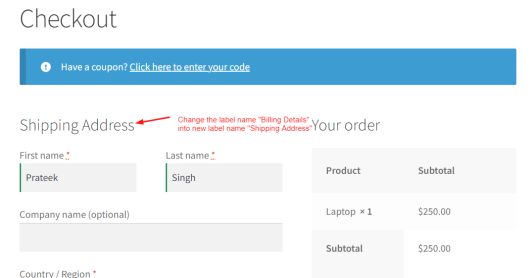 How to Change the Shipping "Billing Details" Heading in WooCommerce ...