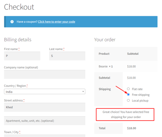 How to Display Custom Messages for Free Shipping in WooCommerce? - Tyche Softwares