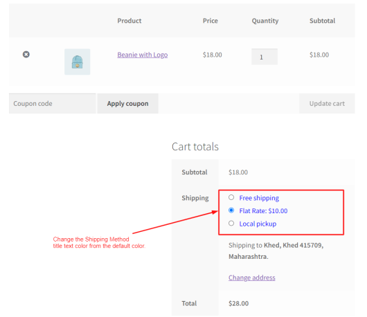How To Customize Shipping Method Title Text Color In Woocommerce Cart Tyche Softwares