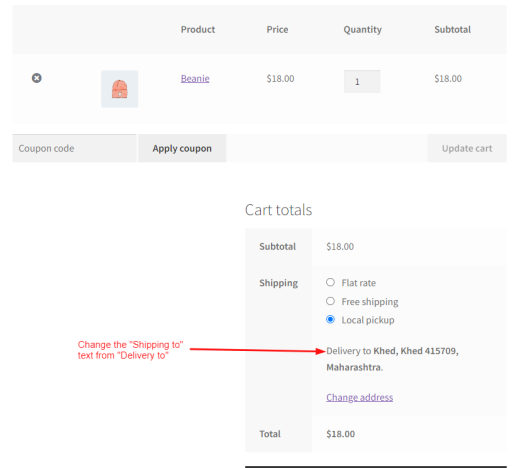 How To Customize The Shipping To Text On The Woocommerce Cart Tyche Softwares