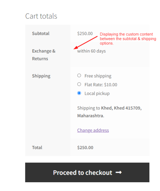 How to Show WooCommerce Custom Content Between Subtotal & Shipping Options? - Tyche Softwares