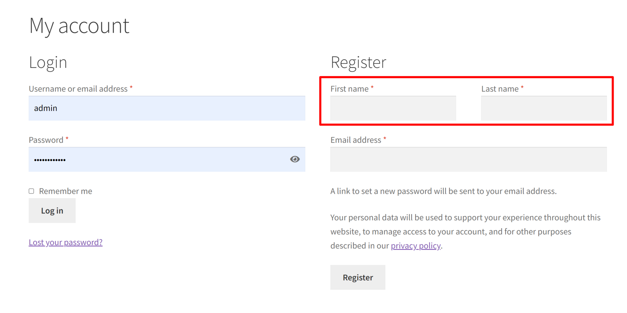 How to Add First & Last Name to WooCommerce My Account Register Form? - Tyche Softwares