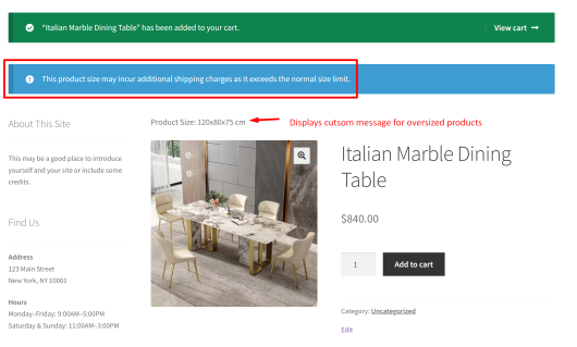 How to Display a Custom Message Based on Product Dimensions in WooCommerce? - Tyche Softwares